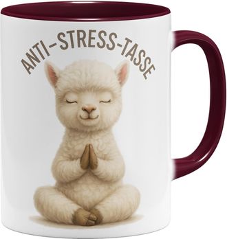 OM3 Alpaka Anti-Stress Kaffee-Tasse mit Spruch - lustige Keramiktasse Namaste-Motiv - Lama Yoga Tiermotiv - Keramik Becher - 325ml - Beidseitig Bedruckt -