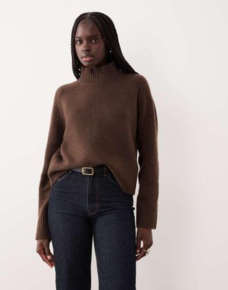 Abercrombie & Fitch Pullover in Braun mit Stehkragen-Brown