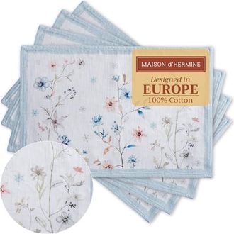 Maison d'Hermine Ice Florals Lot de 4 Sets de Table 100% Coton pour Table &agrave; Manger, Cuisine, Mariage, Usage Quotidien, d&icirc;ners, f&ecirc;tes de Thanksgiving, No&euml;l (33cm x 48cm