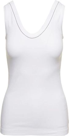 Brunello Cucinelli Femme, Tops, Blanc, Taille: 40 FR D&eacute;bardeur Blanc en Coton avec D&eacute;tail Monile