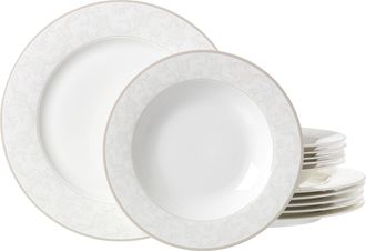 Ritzenhoff & Breker Tafelservice Isabella, 12-teilig, Fine-China-Porzellangeschirr, Weiß mit Ornamenten, 31 x 28 x 33 cm