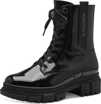 s.Oliver Damen Stiefeletten ohne Absatz zum Schnüren Vegan, Schwarz (Black Patent), 37 EU
