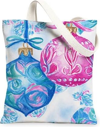 Generic Sac fourre-tout en toile pour d&eacute;coration de No&euml;l, motif vacances color&eacute;es, sacs d&eacute;picerie r&eacute;utilisables, sacs d&eacute;picerie vintage artistiques, l&eacute;gers et