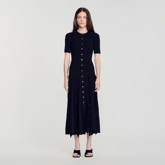 Sandro Robe longue en maille &agrave; volants