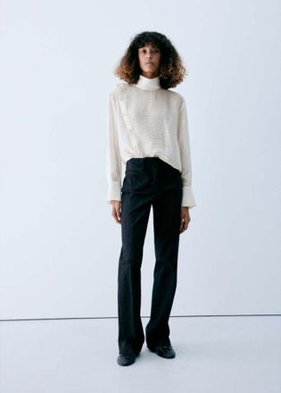 Mango Blouse en lyocell &agrave; col montant &eacute;cru - Femme - XS - MANGO