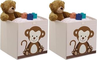 Relaxdays Aufbewahrungsbox Kinder, AFFE, HxBxT: 33 x 33 x 33 cm, Spielkiste Kinderzimmer, Stoffbox, faltbar, beige/braun (Packung mit 2)