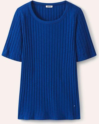 Walbusch T-Shirt Damen Baumwollshirt Rippenstruktur Rundhals Kurzarm Halbarm, Rundhals