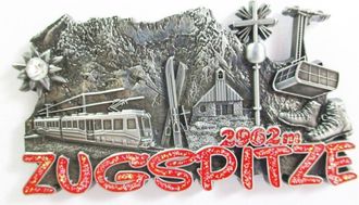 Generic Zugspitze Magnet Metall Souvenir Germany Gipfelkruez Seilbahn Edelweiss Glitzer