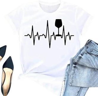 Keephen Verre &agrave; Vin Rouge F&ecirc;te &agrave; Boire T-Shirt Impression 3D Femmes Manches Courtes Col Rond Pullover Casual Vacances Tops