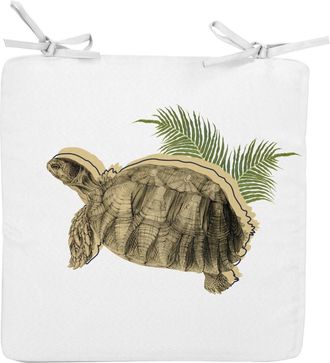 Fabulous Stuhlkissen, quadratisch, weiß, tropische Schildkröte, Strand, minimalistisch, Biologie, antike Illustration, 40 x 40 cm