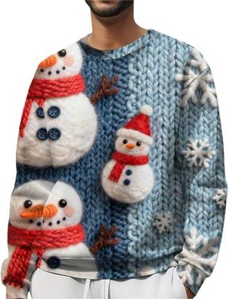 Generic Pull à col rond pour homme - Imprimé complet - Tendance et décontracté - Col rond - Polyester épais - Pull à capuche simple à manches longues - Sweats