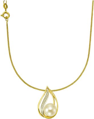 Orolino Halskette Gold 585 mit wei&szlig;er Perle 9,5-10mm und 10 Brillanten zus. 0,04ct