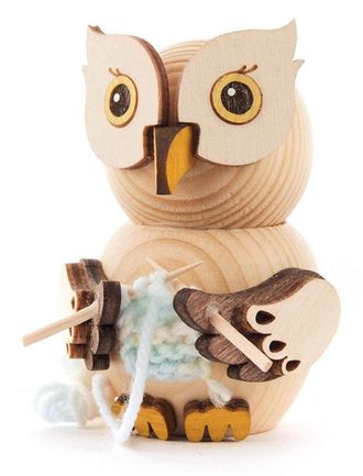 Rudolphs Schatzkiste Miniatur Mini-Eule mit Strickzeug H=7,5cm NEU Holzfigur Holzminiatur Sammelfigur