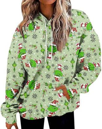 Generic Le Grinch Sweat A Capuche Femme Pulls Vêtements Chaud The Deguisement De Plaid Polaire Sweatshirts Adulte Sweet Costume Christmas Noel Pull Femmes Pil