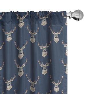 Abakuhaus Hirsch Vorh&auml;nge, Gardinen, Retro Hipster Tiere, Fensterbehandlungen f&uuml;r Wohnzimmer Schlafzimmer Dekor, 2 St&uuml;ck 75 cm b x 175 cm h, Schiefer-Blau Tan