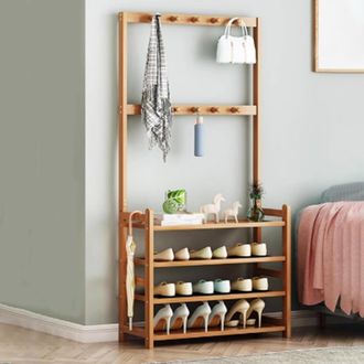 Generic DREI-in-Eins-Schuhregal aus Holz, Schuhregale mit Garderobenst&auml;nder, Schuhst&auml;nder mit Gro&szlig;em Fassungsverm&ouml;gen for Eingangsbereich, Wohnzimmer, Balkon,
