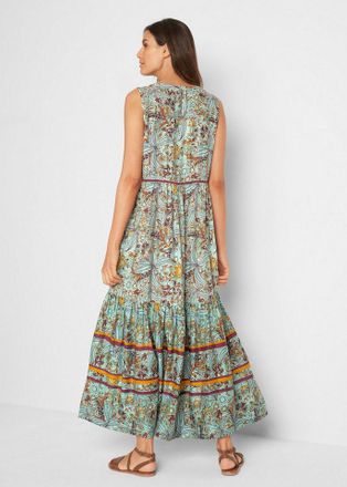 Bonprix Maxikleid eleganter Stil, aus Viskose, Loose Fit, &auml;rmellos, mit Bord&uuml;rendruck