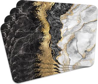 MG Design Set aus 4 Kork-Platzsets - Marble Black - 30 x 40 cm - hitzebeständig & abwischbar, mit Korkrückseite
