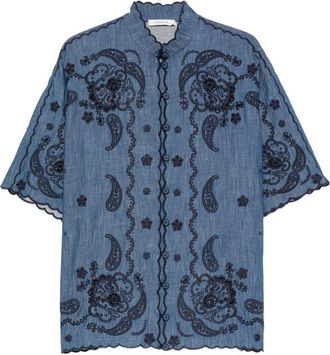 Zimmermann Aster Paisley-embroidered Scalloped Blouse