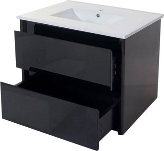 Hhg Waschbecken + Unterschrank HHG 627, Waschbecken Waschtisch Badezimmer, hochglanz 50x80cm schwarz