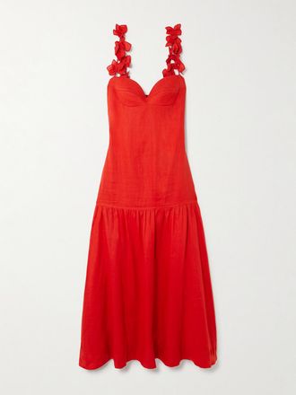 Andres Otalora Ser Arte Maxikleid Aus Leinen Mit Applikationen - Rot