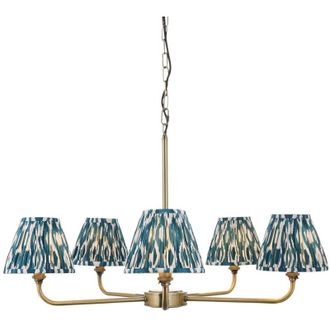 Endon Lighting Lille Suspension en laiton antique avec abat-jour en tissu Ikat bleu marine 16 cm 5 x B22