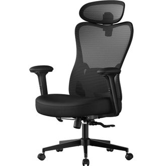 Songmics Chaise de Bureau Ergonomique, Fauteuil de Bureau, Appui-T&ecirc;te et Soutien Lombaire R&eacute;glables, Supporte Jusqu&agrave; 150 kg, Hauteur R&eacute;glable, Noir dEncre