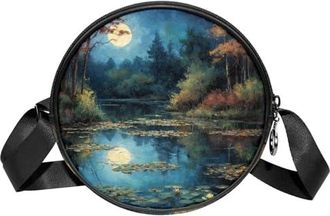 Generic Petit sac &agrave; bandouli&egrave;re Circle Beauty pour femme, petit sac &agrave; bandouli&egrave;re avec fermeture &eacute;clair, bretelles r&eacute;glables, sac &agrave; main rond d&eacute;contract&eacute; pour