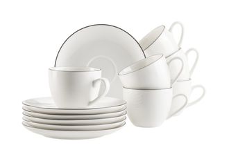 M&auml;ser M&auml;ser Serie Felise, Espressotassen Set 12-teilig aus Porzellan - 6 Tassen & 6 Untertassen - Wei&szlig; mit schwarzem Rand