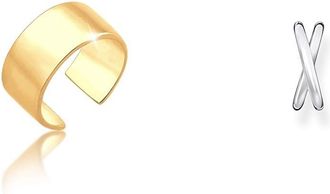 Elli Ohrringe Damen Single Earcuff Basic Trend Breit in 925 Sterling Silber & Thomas Sabo Damen Ohrklemme doppel silber, 925 Sterlingsilber