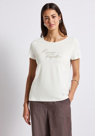 Street One T-Shirt STREET ONE, Damen, Gr. 36, wei&szlig; (sanftes wei&szlig;), Web, 50% Baumwolle, 50% Modal, unifarben, normal normal, Rundhals, abgesteppt, Shirts T-Shirt,