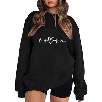 Generic Sweatshirt de Saint-Valentin pour femme &agrave; manches longues personnalis&eacute; haut avec imprim&eacute; coeur &eacute;l&eacute;gant romantique t-shirt long d&eacute;contract&eacute; couleur uni