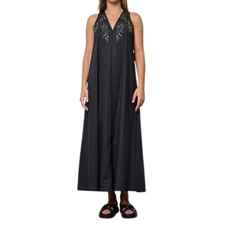 Kaos Kaos, Femme, Robes, Noir, Taille: 38 FR Robe Maxi Sans Manches &agrave; Col V