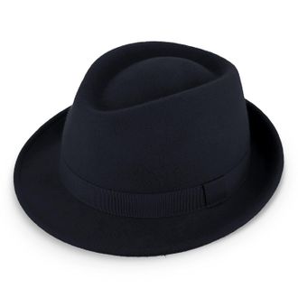 Fiebig Miller Trilby Wollfilzhut | Filzhut mit gleichfarbigem Ripsband | Fedorahut Made in Italy (55-S, Marineblau)