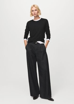 Mango Pull-over maille fine col rond noir - Femme - XS - MANGO