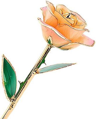 ZJchao Rose en or 24 carats, v&eacute;ritable plaqu&eacute; or, rose 24 carats, fleurs argent&eacute;es, Saint-Valentin, amour &eacute;ternel plaqu&eacute; or 24 carats, damour