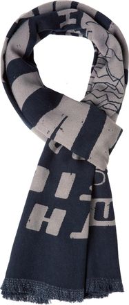 Camp David Herren Webschal mit Logo Print und Fransen Blue Navy, None