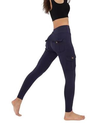 Generic Legging taille haute pour femme, effet lifting, pantalon de yoga extensible avec poches pour lentra&icirc;nement et la vie quotidienne., bleu marine, XXL