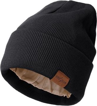 Dreshow Bonnet dhiver Doublé de Satin pour Femme Homme Doux et Chaud Bonnet Hiver avec Doublure Soyeuse Tricoté Chapeau avec Satin Doublé Beanie Unisexe