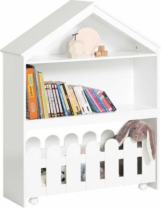 SoBuy KMB52-W Kinderregal Set 2-teilig Aufbewahrungsregal für Kinder Spielzeugregal Bücherregal mit Rollen Kinder Spielzeug-Organizer Regal Kinderzimmer