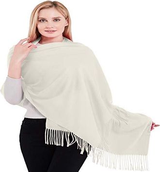 CJ Apparel Ivoire Couleur Unique Style Tiss&eacute; en Serg&eacute; 100% Cachemire Ch&acirc;le Echarpe Manteau Etole Plaid Pashmina Nouvelle