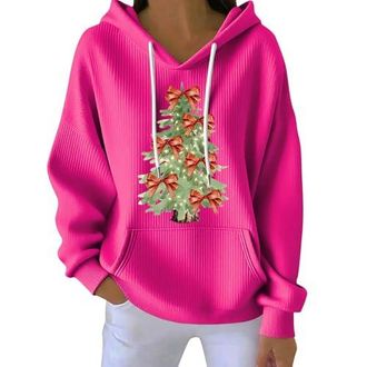 Generic Sweat à capuche de Noël à manches longues pour femme, surdimensionné, tendance, à manches longues, décontracté pour entraînement, fête, cadeaux de Noë