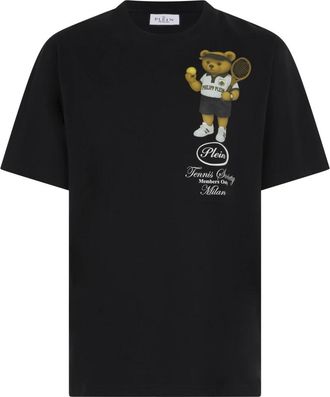 Philipp Plein Homme, Tops, Noir, Taille: XS Round Neck T-Shirt Teddy Tennis Society