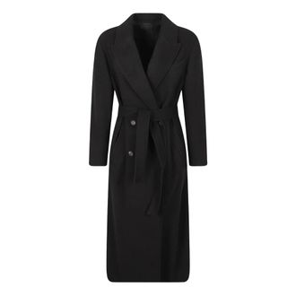 Brunello Cucinelli Kaschmir Mantel mit G&uuml;rtel - - Coats - Damen - Schwarzk - S