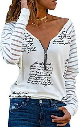 Onsoyours Femme T-Shirt Manches Longues Pull Femme Automne Sweatshirt Décontractée Col Rond Blouse Casual Shirt De Sport H Blanc L