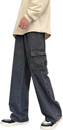 Generic Pantalon en jean long pour homme - Pantalon de jogging pour homme - Style vintage - Coupe d&eacute;contract&eacute;e - Respirant - Couleur unie - Pantalon d&eacute;t&eacute; tend