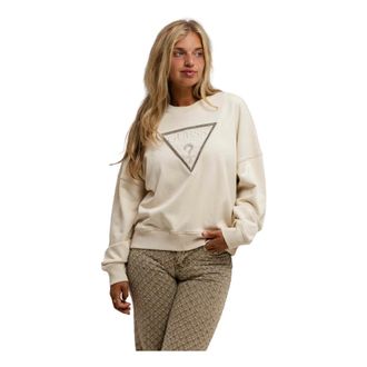 Guess Femme, Sweatshirts et sweats &agrave; capuche, Beige, Taille: 38 FR Rachele Triangle SweaT-shirt
