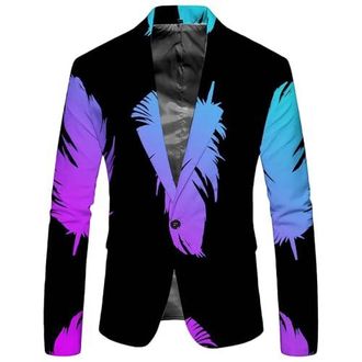 Generic Veste pour homme - Impression num&eacute;rique 3D - Multicolore - Costume de carnaval - Blazer Slim Fit - Motif amusant - Veste de costume - Tenue de f&ecirc;te po