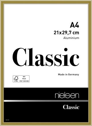 Nielsen Design Bilderrahmen, 21 x 29,7 cm (A4), Aluminium, Gold glanz, Dokumentenrahmen zum Aufhängen im Hoch- & Querformat, Echtglas, Classic