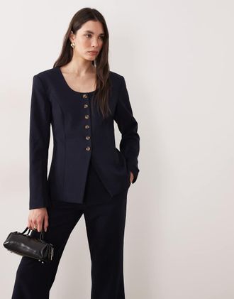 Vero Moda Strukturierter, eleganter Blazer in Marineblau mit eckigem Ausschnitt, Kombiteil